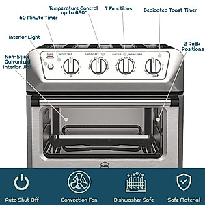 iCucina 1800W Convection Air Fryer Toaster Oven, Large 22.5QT Countertop Oven with 7-in-1 Functions (cut toaster), Stainless Steel