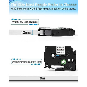 MarkDomain 10-Pack P Touch Label Maker Tape Replacement for Brother TZe-231 TZe231 Laminated Black on White TZe TZ Tape, Work with Brother PTH110 PTH100 PTD400 PT1290 PT1880, 0.47" x 26.2'(12mm x 8m)