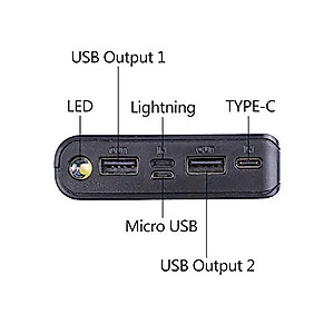 LHIABNN DIY Power Bank Box Flat Head Battery Charger Outer Case,2 USB Output Ports Plastic Shell Box with LCD Display,Micro/Phone/Type-c Input Port Power Bank Case (Black)
