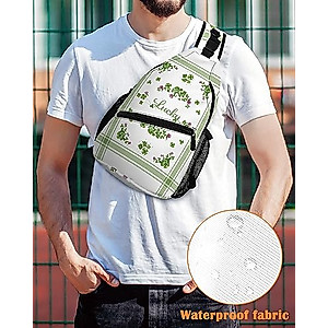 Gsypo Sling Backpack, St. Patrick's Day Lucky Irish Clover Floral Watercolor Waterproof Lightweight Small Sling Bag, Travel Chest Bag Crossbody Shoulder Bag Hiking Daypack for Women Men