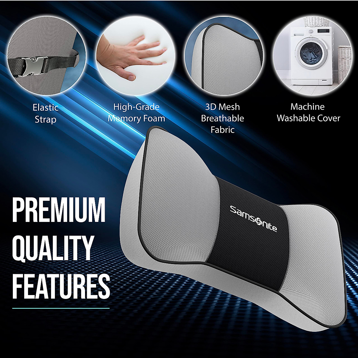 SAMSONITE, Travel Neck Pillow for Car or SUV, Boost your DRIVING COMFORT, High Grade - Memory Foam, Comfortable Headrest Cushion, Fits ALL VEHICLES, Gray…