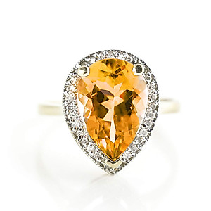 Galaxy Gold GG 14k Yellow Gold Teardrop Citrine and Diamond Ring - Size 10.0