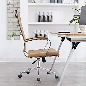 2xhome Contemporary Mid Century Modern High Back Tall Ribbed PU Leather Swivel Tilt Adjustable Chair with Back Swivel Wheels Designer Boss Executive Office Conference Room Work Task Tall Desk Tan