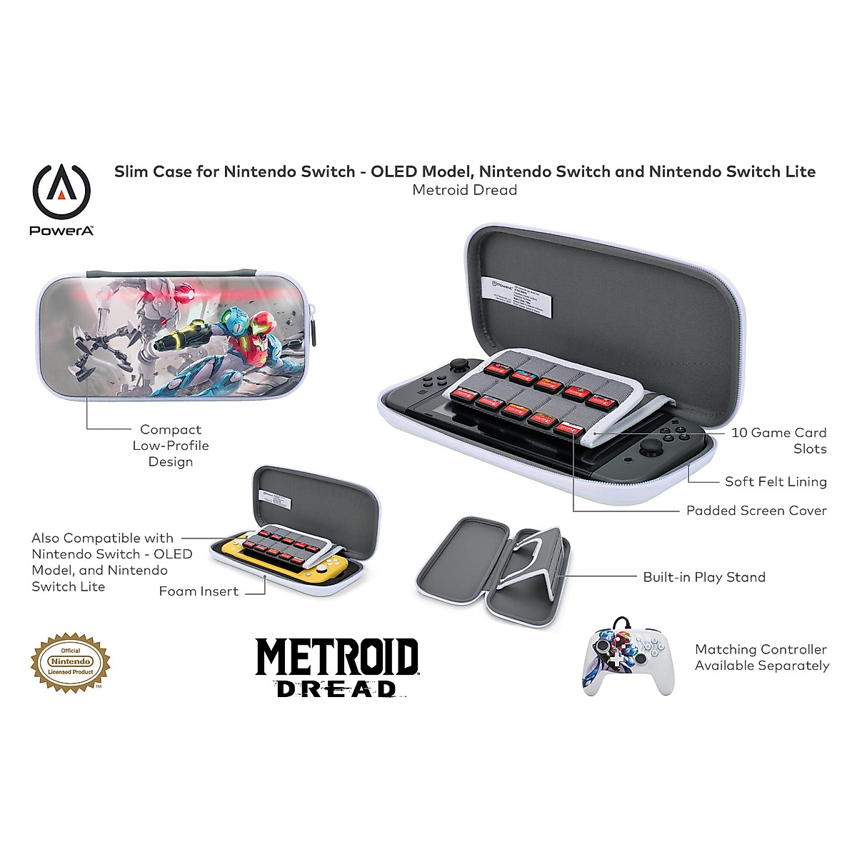 PowerA Slim Case for Nintendo Switch - OLED Model, Nintendo Switch or Nintendo Switch Lite - Metroid Dread