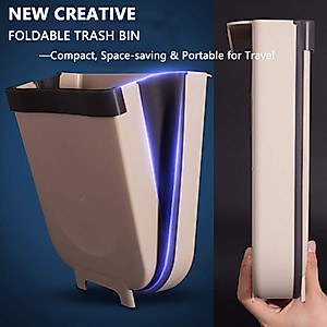 Kitchen Hanging Trash can for Kitchen Cabinet Door 9L/2.4 Gallon Collapsible Foldable Compact Garbage Bins Trash Holder with Trash Bags for Bedroom Office Portable Home & Outdoor Garbage Can (Coffee)