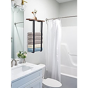 Towel Rack with Wooden Shelf - Metal Towel Racks for Bathroom Wall Mounted, Durable Wall Towel Holder for Rolled Towels Bath Towel Washcloths Spa Small Hand Towels
