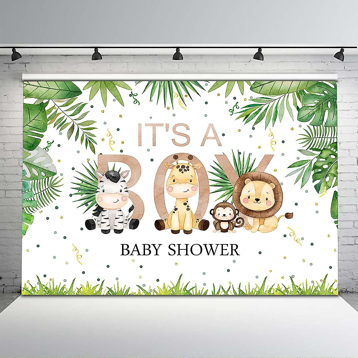 Avezano It's a Boy Baby Shower Backdrop Safari Boy Baby Shower Background Jungle Animals Baby Shower Backdrops Decorations for Boys (7x5)