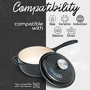 Small Sauce Pan with Lid, 2.13 QT Nero (Black) Sauce Pot, Small Pot with Stay Cool Helper Handle and Tight-Fitting Lid, Warmer Pan- Segretto Cookware