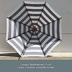 Formosa Covers 9ft Market Patio Umbrella Canopy - 8 Ribs Canopy Replacement in Navy Blue Cabana Stripe Suitable for (52-54 inch Rib Length) - 300D UV Protective and Water-resistant Patio Umbrella Top - Table Umbrella Replacement Canopy Cover