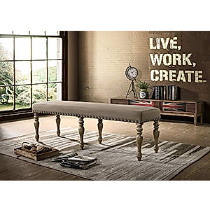 Roundhill Furniture Birmingham 8-Piece Extendable Table with Nailhead Bench Dining Set, Driftwood