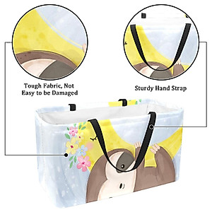 Reusable Shopping Basket Watercolor Sloth Portable Folding Picnic Grocery Bags Laundry Basket Shopping Tote Bag