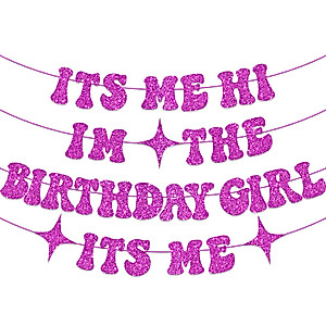 Its Me Hi Im The Birthday Girl Its Me Banner, NO-DIY Glitter Popular Birthday Decorations Banner, Its A Girl Garland for Birthday Party Decorations, Per-strung Hot Pink Girls Birthday Banner