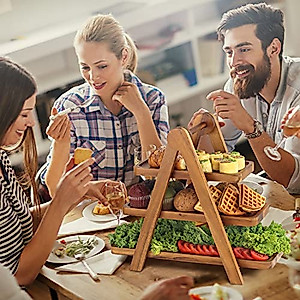 3 Tier Serving Tray Can Collapsible, Acacia Wooden Cupcake Stand Three Tiered, Tier Serving Stand with 3 Acacia Wooden Serving Platters for Entertaining, Rustic Wood Tray Vintage Party Buffet, Cupcake