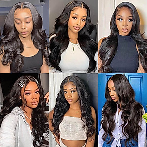 GURVEY 13x4 Body Wave Lace Front Wigs Human Hair for Women 180% Density HD Lace Front Wigs Human Hair Pre Plucked with Baby Hair Natural Hairline Brazilian Virgin Glueless Human Hair Wigs (24 Inch)