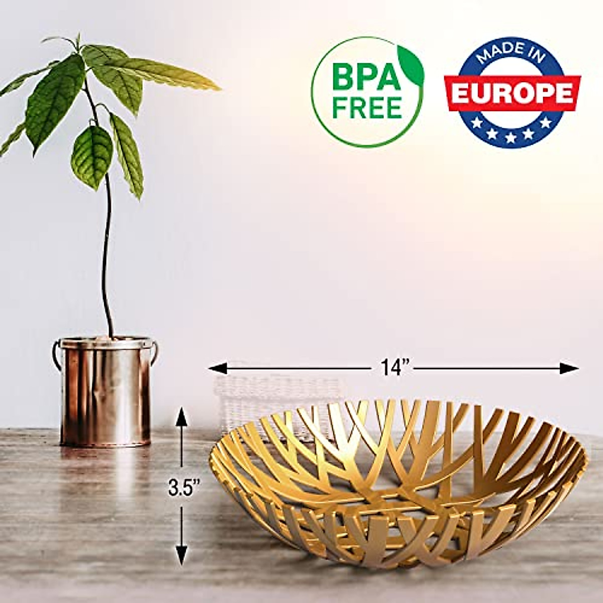 Mueller Fruit Basket, European Fruit Bowl, Fruit and Vegetables Holder for Counters, Kitchen, Countertop, Home Decor, High-end Look, Gold