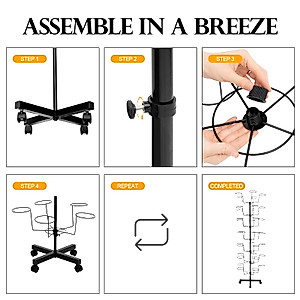 7 Tiers Rotating Hat Display Rack Stand w/ 35-Hooks Hat,Free Standing Hat Holder Storage Organizer,Floor Stand Display Holder Headwear Retail Store Black Hat/Wig/Cap Hanger Rack with Wheels