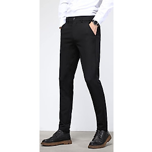 Plaid&Plain Men's Slim Fit Dress Pants Formal Pants Dress Slacks for Men 603 Black(New) 34X32