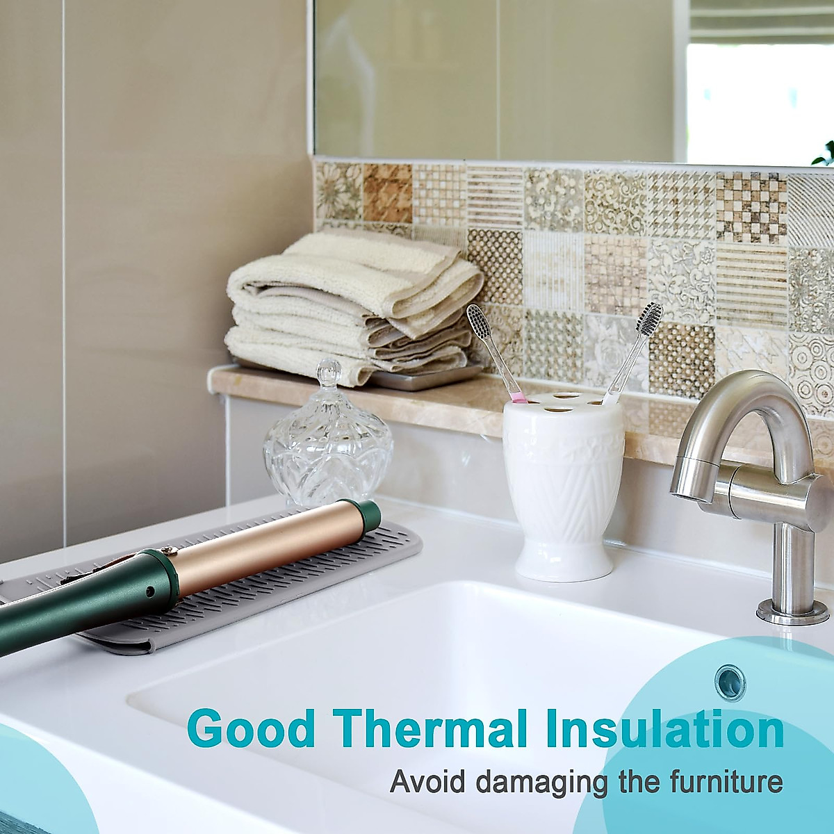 Shappy 2 Pieces Flat Iron Travel Case Heat Resistant Curling Iron Holder Cover Travel Sleeve Neoprene Straightener Holder and Silicone Hot Tools Flat Bag(Marble Style)