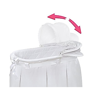 Badger Basket Wishes Rocking Baby Bassinet Heirloom Quality Bedside Sleeper with Bedding, Pad, and Storage Basket - White