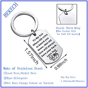 BEKECH Inspirational Keychain Gifts to My Son This Old Lion Will Always Have Your Back Dog Tag Keychain Son Gifts from Dad for Graduation Birthday (silver)