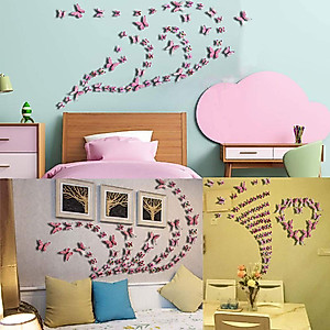 Ewong 3D Butterfly Wall Stickers Arts Decor Crafts for Kids Girls, Home Decorations for Living Room Baby Bedroom Bathroom Nursery Classroom Office Decals 60PCS (60 Pink)