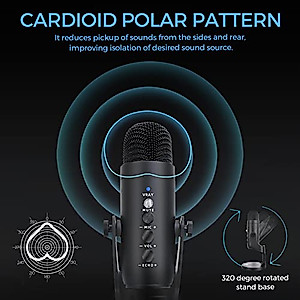 PtevSoh Professional Cardioid Condenser Microphone, Plug and Play, One-Key Mute, Real-time Monitor, Gain Adjustment, Noise Reduction, Compatible with PC, Mac, PS4/5.