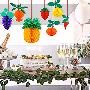 14 Pieces Honeycomb Fruit Tissue Paper Decoration Tissue Paper Pineapple Table Centerpieces Hanging Honeycomb Strawberry Paper Decor for Birthday Wedding Party Home Decoration