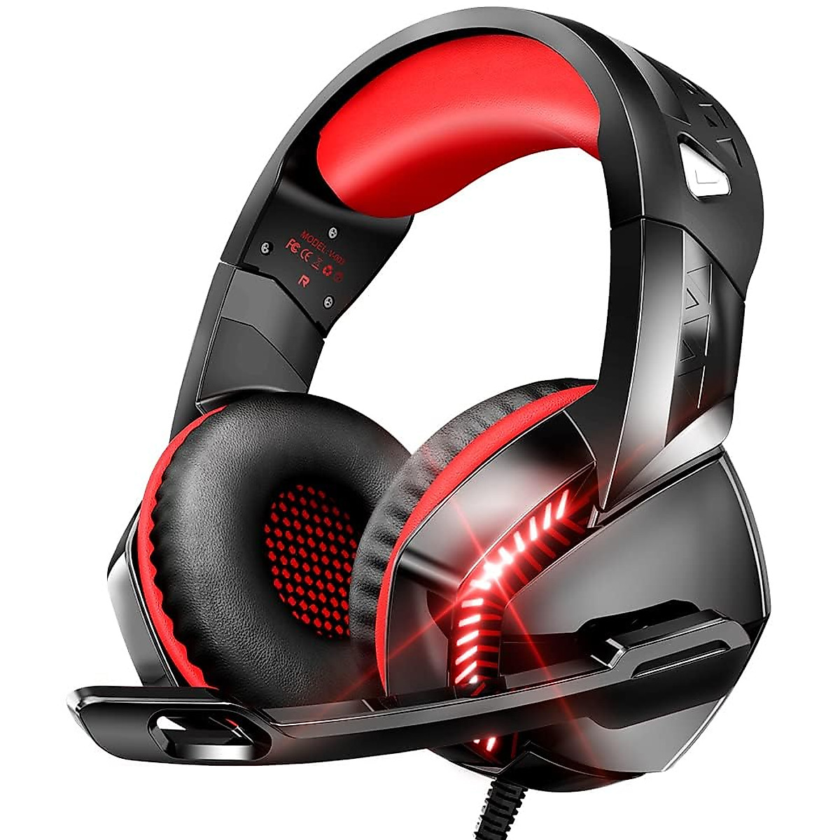 VersionTECH. G2000 Gaming Headset for PS5 PC PS4 Xbox One Controller,Bass Surround Noise Cancelling Mic, Over Ear Headphones with LED Lights for Mac Laptop Xbox Series X S Nintendo Switch Games-Red