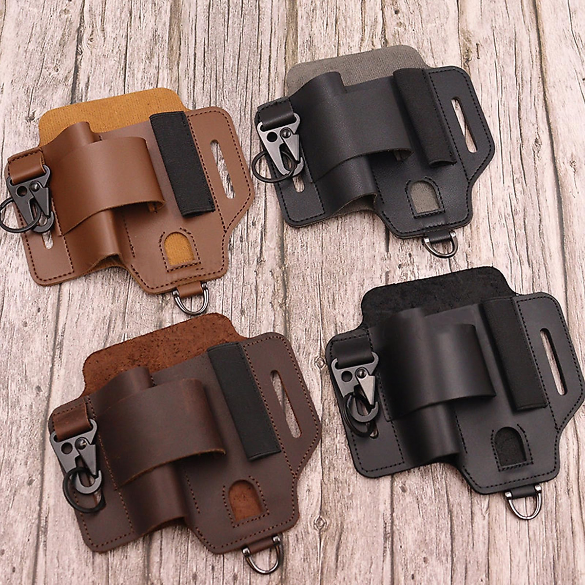 YIFULIN Leather Belt Sheath with Key Holder Pen Clip Tactically Tool Holsters Multitool Leather Sheath Organizers Belt Waist Bag Multitool Pockets Organizer Pouch