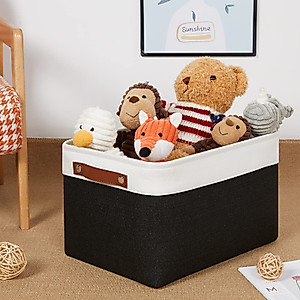 DULLEMELO Canvas Storage Bin with Handles, Fabric Bins for Shelves, Bedroom, Office,Nursery,Fabric Storage Baskets for Toys, Clothes,Gift(3-Pack Medium-15 inch X 11 inch X 9.5 inch , White&Black)