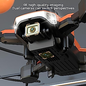 Folding Dual 4k Hd Aerial Drone, Fpv Camera Remote Control Toy For Boys Girls, Obstacle Avoidance Optical Flow Positioning Remote Control Quadcopter, Headless Mode, One Button Start Speed Control (Orange)