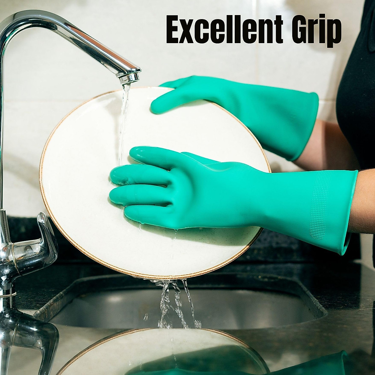 Rubberplus 3-Pairs Reusable Household Yellow Gloves Rubber Dishwashing gloves Extra Thickness Long Sleeves Kitchen Cleaning (Caliber 35, X-Large)