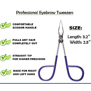 PROFESSIONAL Salon TWEEZERS with Easy Scissor Handle, The BEST PRECISION EYEBROW TWEEZERS Men/Women; PORTABLE Beauty tool for facial Hair, Ingrown Hair, Blackhead; Purple MADE IN MEXICO (UPDATED)