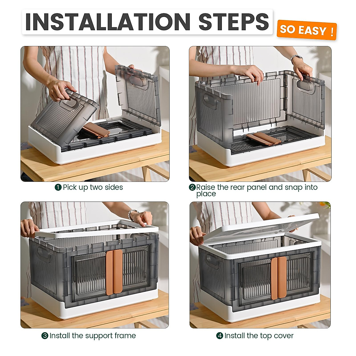 TRZZ 19Gal Closet Organizers and Storage, Collapsible Storage Bin with Lid for Dorm Room, Trunk Car Organizer, Stackable Cabinet Storage, Plastic Bins with Wheels, Folding Storage Box for Home, 3Pack