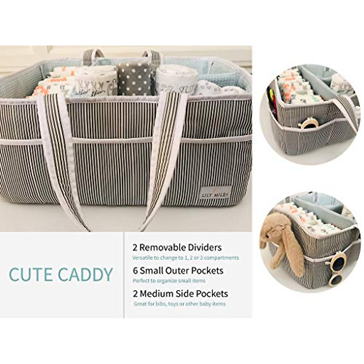 Lily Miles Baby Diaper Caddy - Large Organizer Tote Bag for Infant Boy or Girl - Baby Shower Basket - Nursery Must Haves - Registry Favorites - Collapsible Newborn Caddie Car Travel