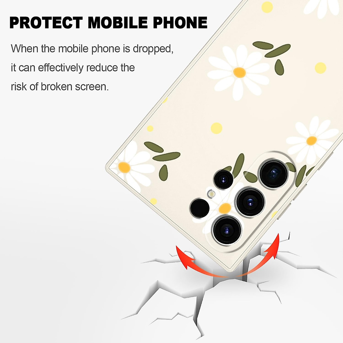 LEECG for Samsung Galaxy S23 Ultra Case, for Galaxy S23 Ultra Case Flowers Butterfly Anti Slip Shockproof Flexibility Soft Silicone Protector Phone for Samsung Galaxy S23 Ultra Case-Daisy White