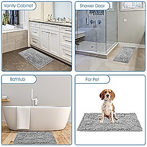 EGYPHY Luxury Chenille Bathroom Rug 20 x 32 Extra Soft and Absorbent Bath Rug Non Slip Shaggy Bath Mat Plush Washable Carpet Mats for Tub Shower, Bathtub and Bath Room, Grey