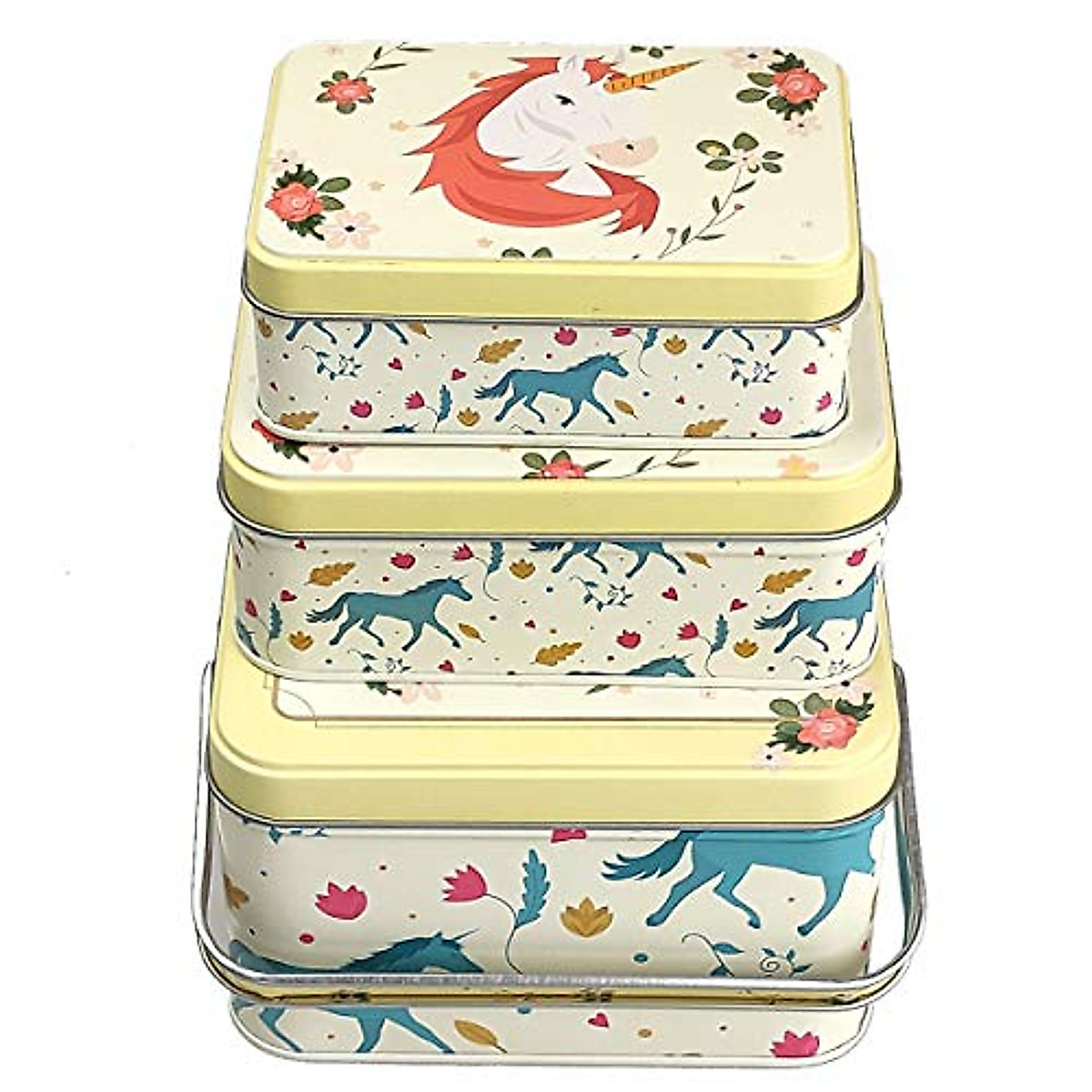 Warmforhom Unicorn Cookie Tins DIY Candy Containers Food Storage Tins Gift Packing Tins Set of 3