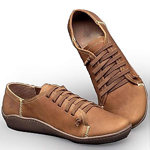 Toxz Women's Fashion Casual Rome Vintage Style Solid Flat with Comfortable Shoes Khaki