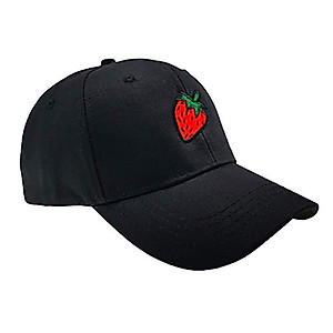 Strawberry Cherry Baseball Hat, Embroidered Dad Cap, Unstructured Soft Cotton, Adjustable Strap Back (Black 2)