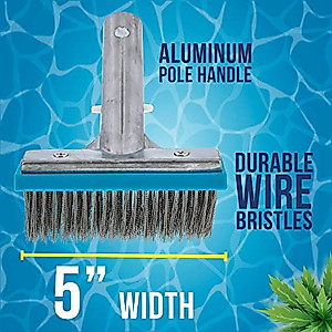 U.S. Pool Supply 5" Stainless Steel Wire Bristle Pool Brush, HD Aluminum Pole Handle - Clean Remove Rust Stains on Concrete, Calcium Build-Up on Tiles, Scrub Debris Off Walls, Floors, Steps, Corners