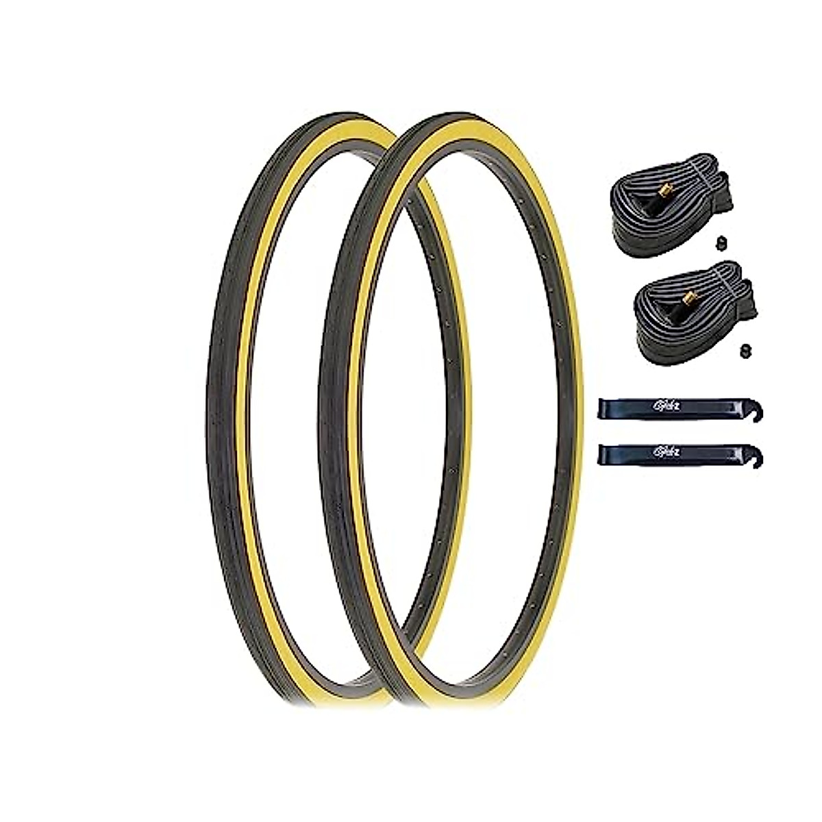 CYCLEZ 26" x 1 3/8 Bicycle Tire Kit Classic Black/Gumwall Style, Includes 2X Inner Tubes and 2X Premium Tire Lever Tools Replacement Kit for Road or Touring Bicycles