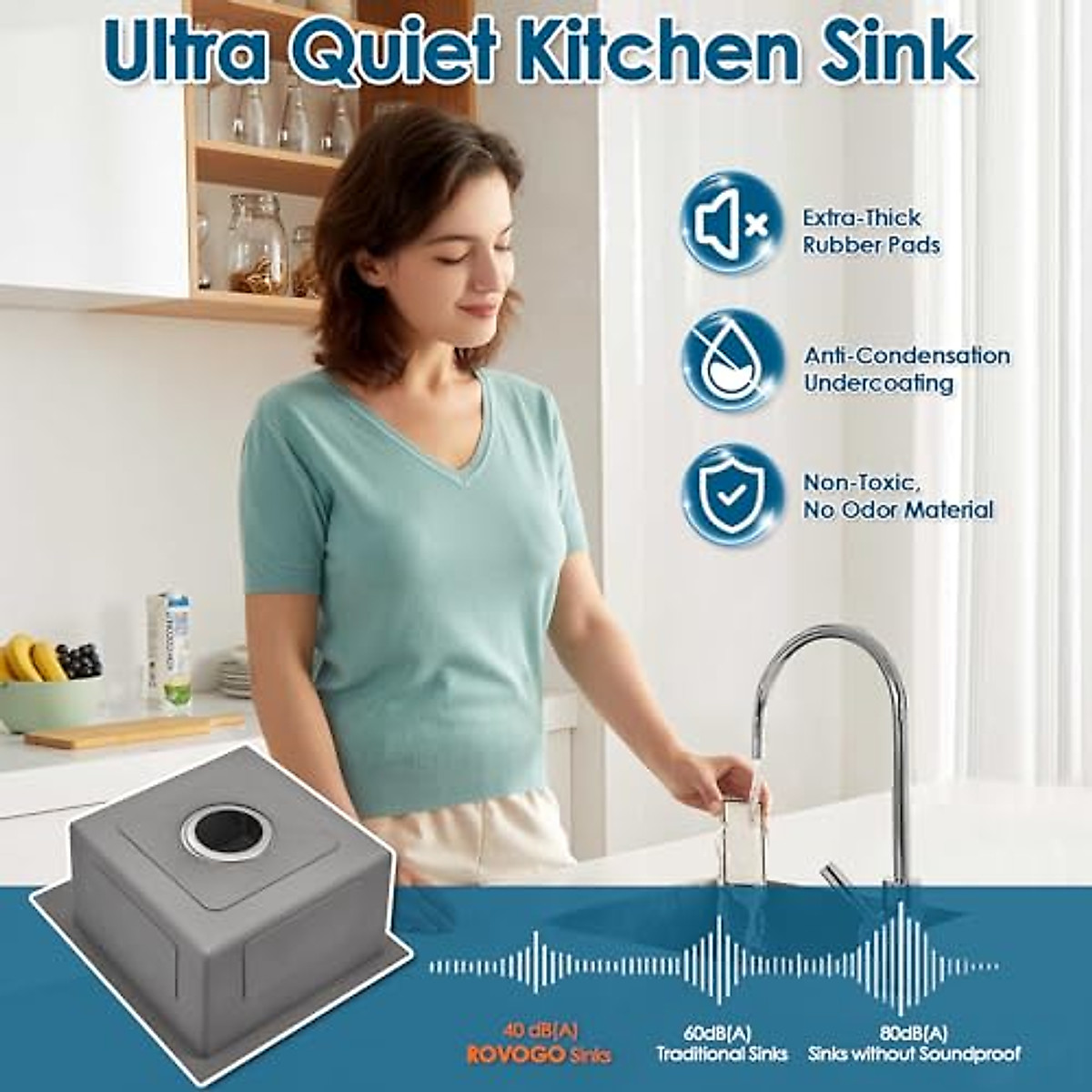 ROVOGO 15"x17" Drop in Bar Prep Sink Stainless Steel, 1-Hole Single Bowl Kitchen Sink with Basket Strainer, Small Secondary Entertainment Wet-Bar Sink, Brushed