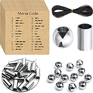 Ourtroness Morse Code Bracelet Making Kit, Includes Stainless Steel Round Spacer Beads, Long Tube Beads, Morse Code Decoding Card and Waxed Cord for DIY Jewelry Making(4mm)