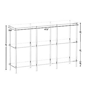CRTERICX Acrylic Horizontal Bookshelf, 11.8" D x 47.2" W x 31" H, 3-Tier Clear Low Book Shelf with Large Storage, Multipurpose Bookcase for Living Room, Bathroom, Office, Easy Assembly