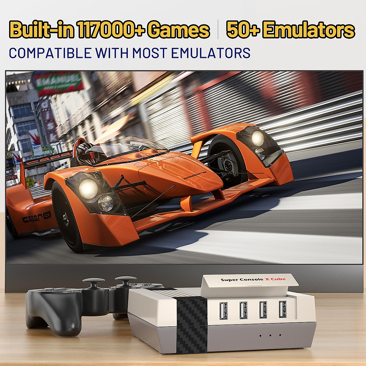 Kinhank Super Console X Cube Retro Game Console with 117000+ Classic Games, TV & Game System in 1,Video Game Console Compatible with 50+ Emulators,Support 4K，with 2 Wireless Game Controllers(256G)