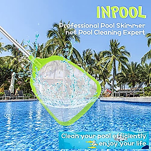 Pool Leaf Skimmer with 17-26 Inch Premium Pole, Pool Leaf Cleaner Net & Portable Swimming Pool Deep Rake Net,Fine Mesh Net, for Outdoor & Indoor Swimming Pools,Hot Tub, Fish Ponds and Spas(Green)