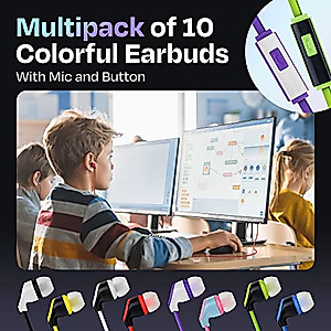 10x Multipack | Earbuds with Microphone, for Schools, Classroom, Libraries, Museums, etc., Wired in-Ear Earphones with Mic for Kids, Teenagers & Adults, Affordable Bulk Headphones