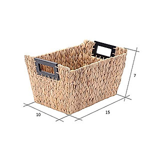 Villacera Ford Rectangle Handmade Wicker Baskets made of Water Hyacinth | Nesting Tub with Wire Frame | Set of 2