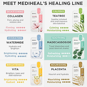 Mediheal Best Korean Sheet Mask - Madecassoside Essential Face Mask 4 Sheets For Sensitive Blemish Prone All Skin Types Hydrating Moisturizing Calming Soothing